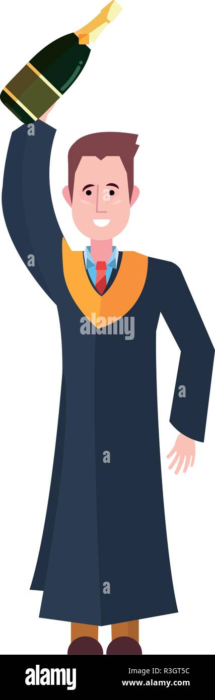 graduate man with champagne graduation school celebration vector ...