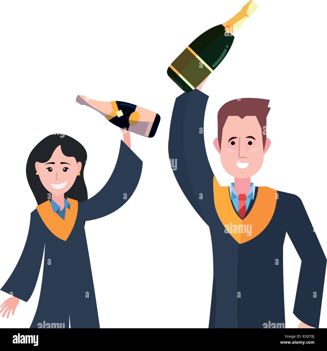 graduate man and woman with champagne graduation school celebration ...