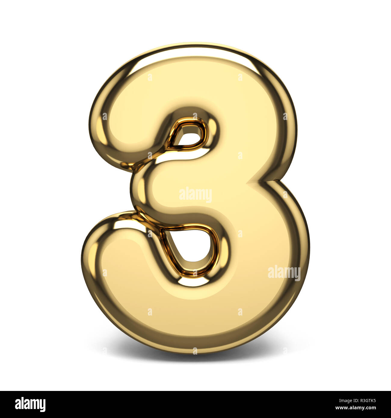 Golden number 3 THREE 3D render illustration isolated on white ...