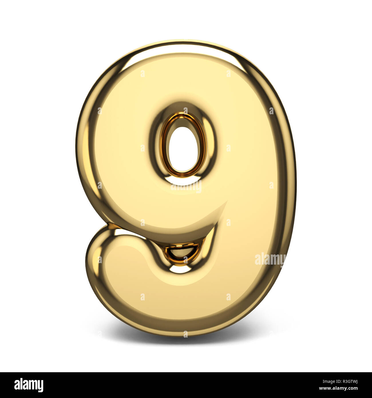 Golden number 9 NINE 3D render illustration isolated on white ...