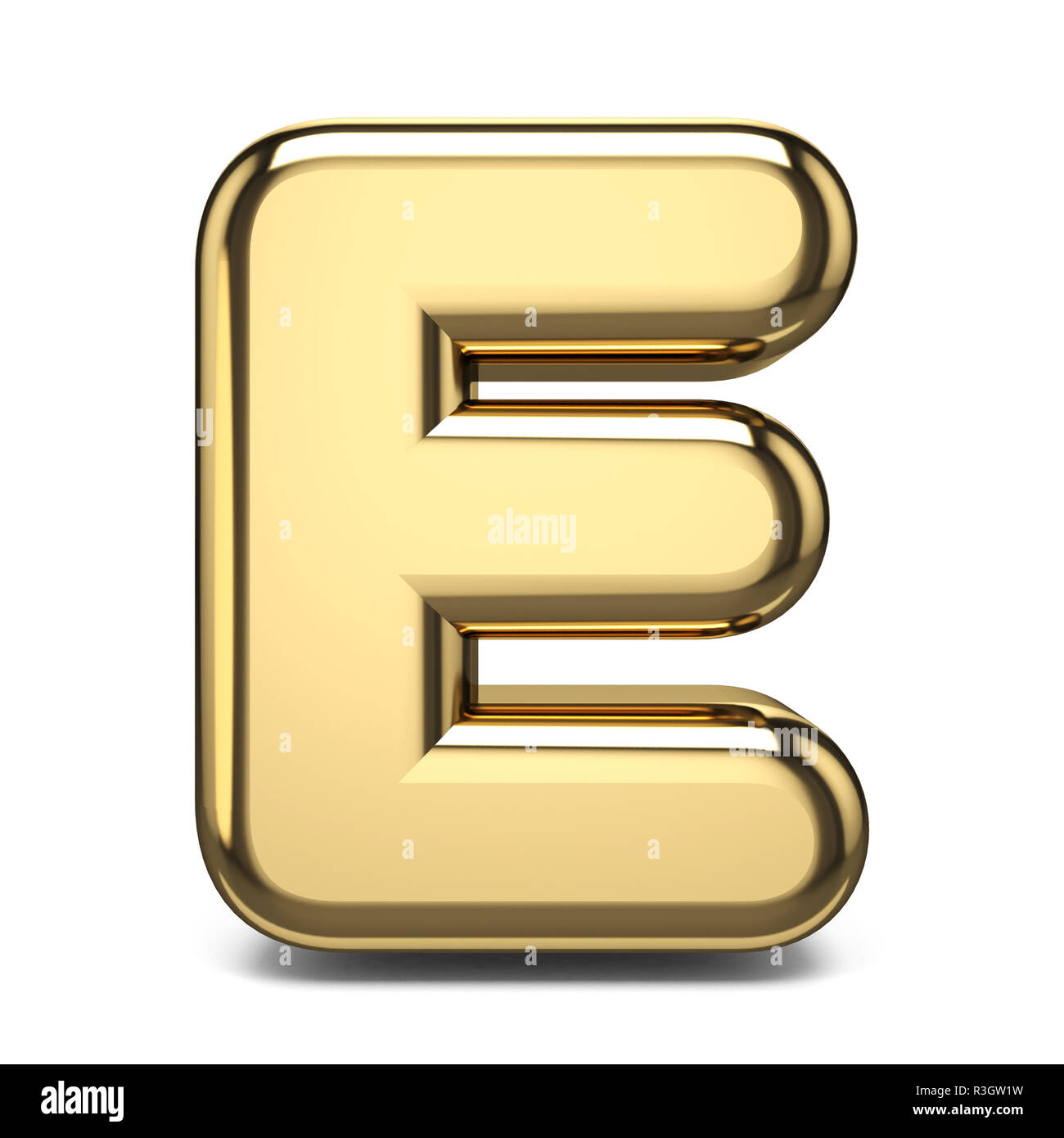 Golden font letter E 3D render illustration isolated on white ...