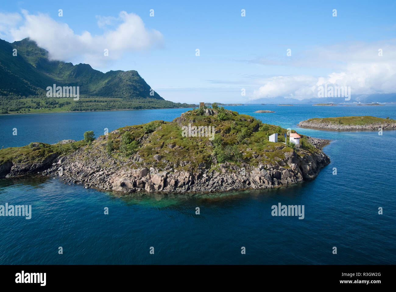 Isle in sea. Archipelago on idyllic sky. Summer vacation on island ...