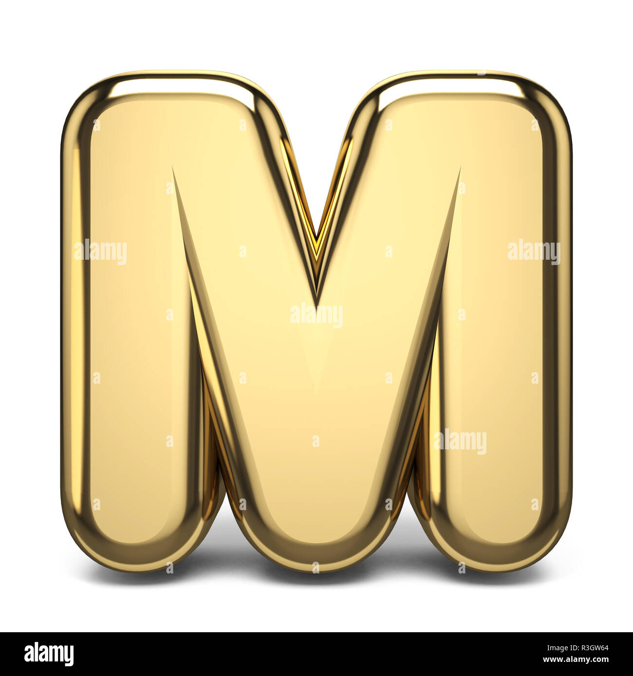 Golden font letter M 3D render illustration isolated on white ...