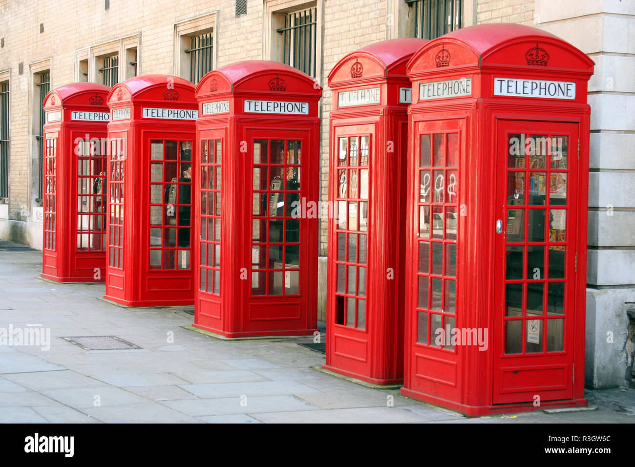 5 phone boxes Stock Photo - Alamy