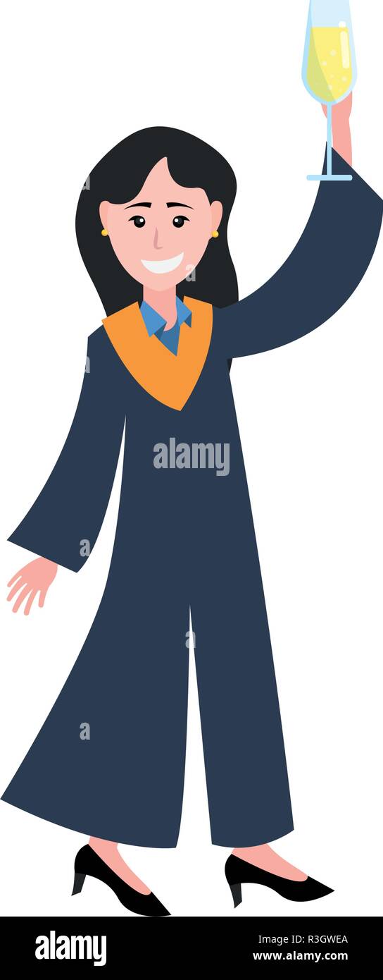 graduate woman with champagne graduation celebration vector ...