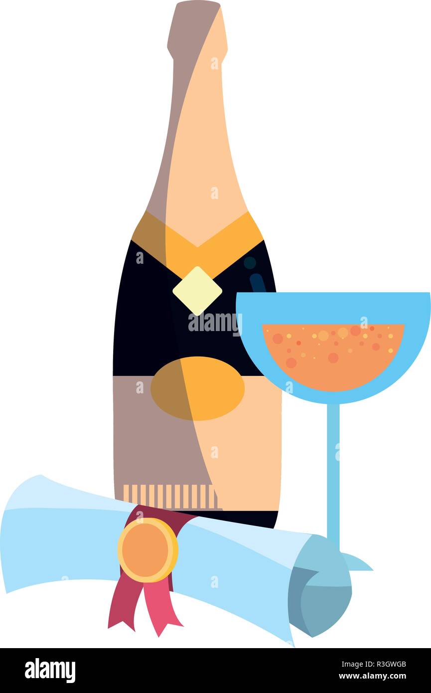 graduation school celebration champagne diploma and glass vector ...