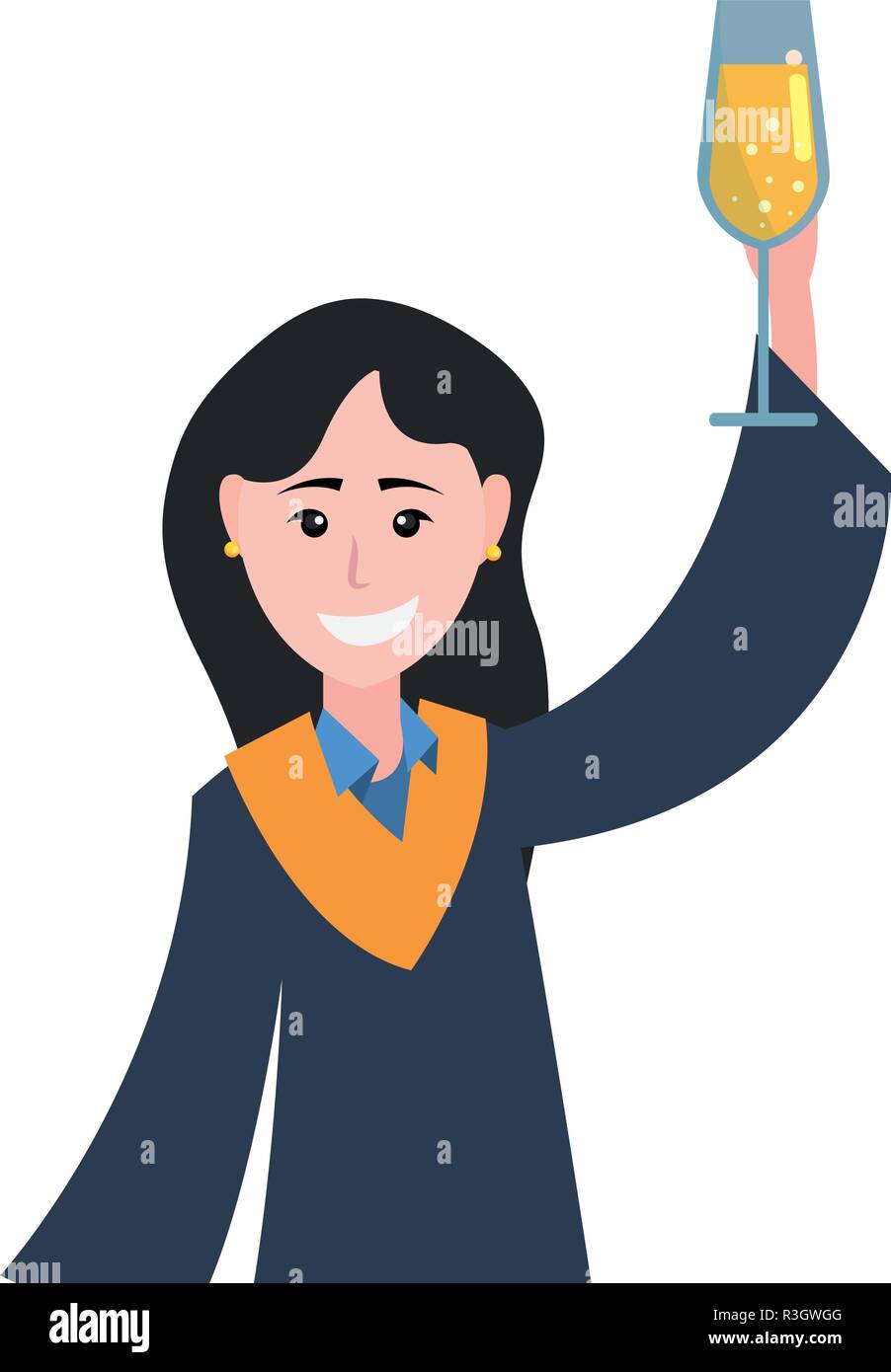 graduate woman with champagne graduation celebration vector ...