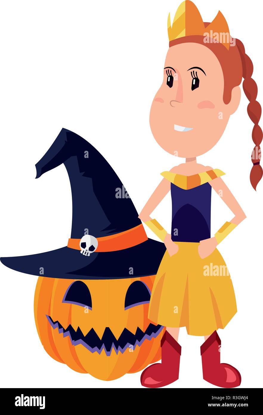 girl with pumpkin in halloween costume vector illustration Stock Vector ...