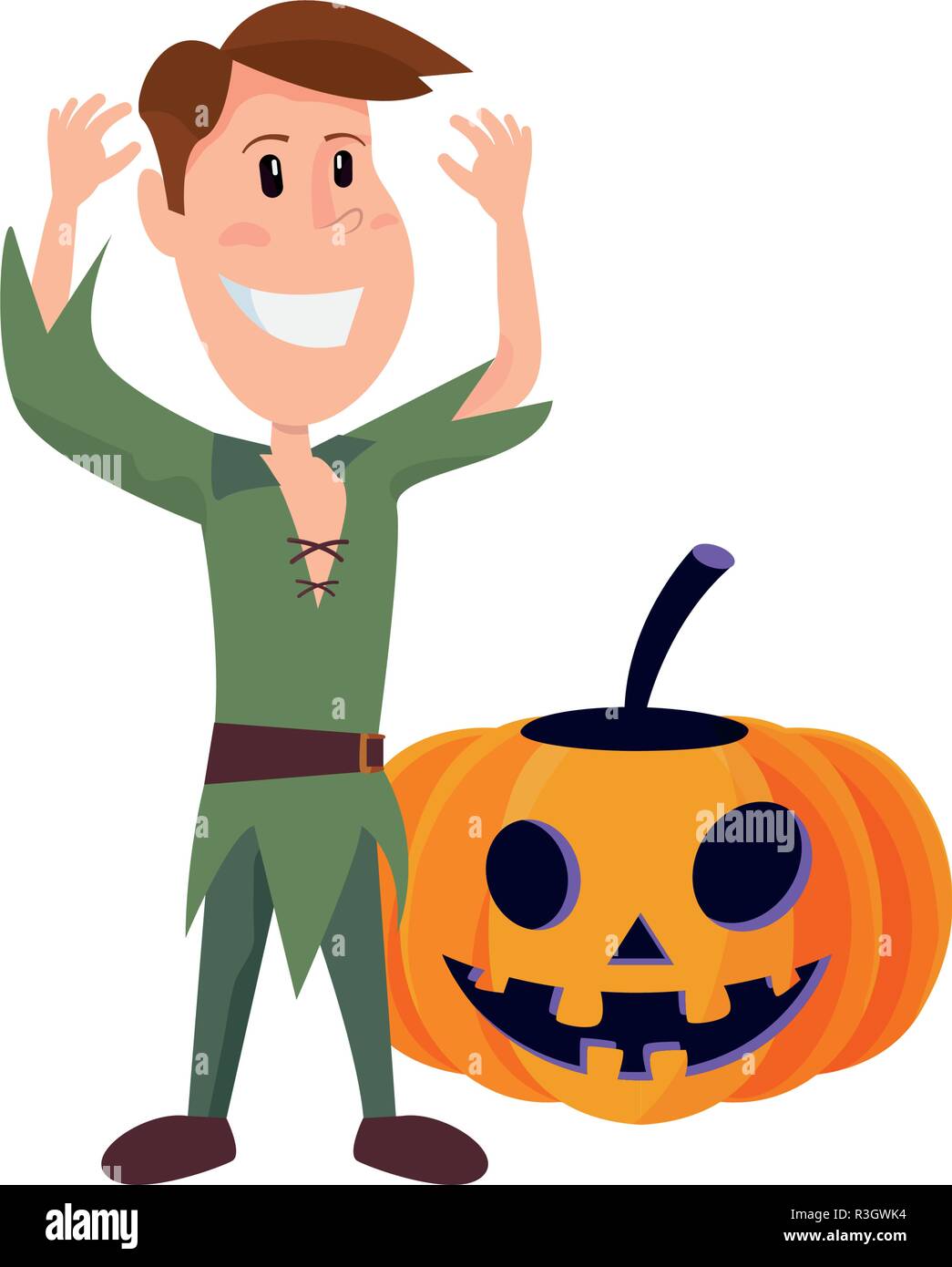 child with pumpkin in halloween costume vector illustration Stock ...