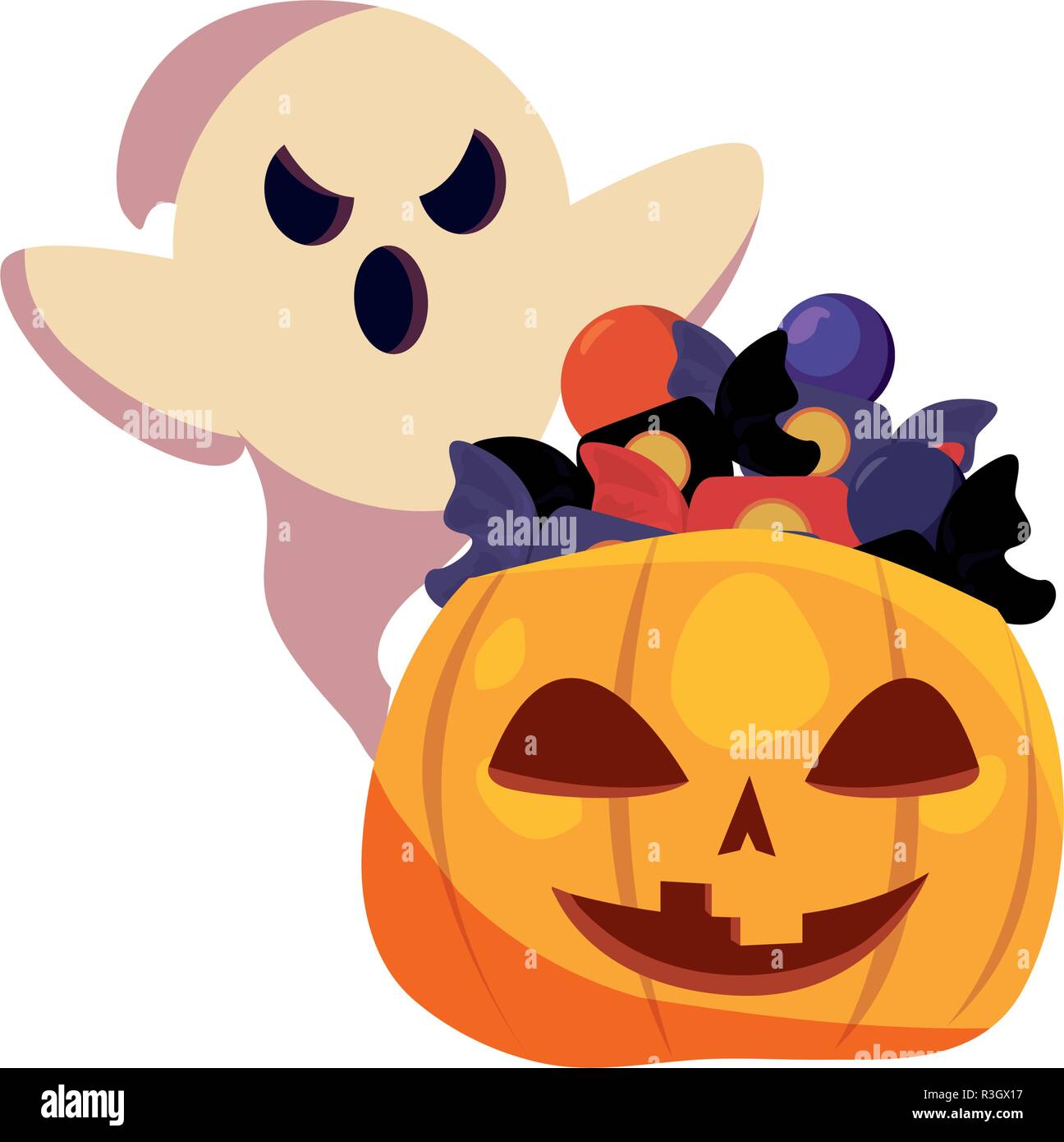 halloween ghost with pumpkin candies vector illustration Stock Vector ...