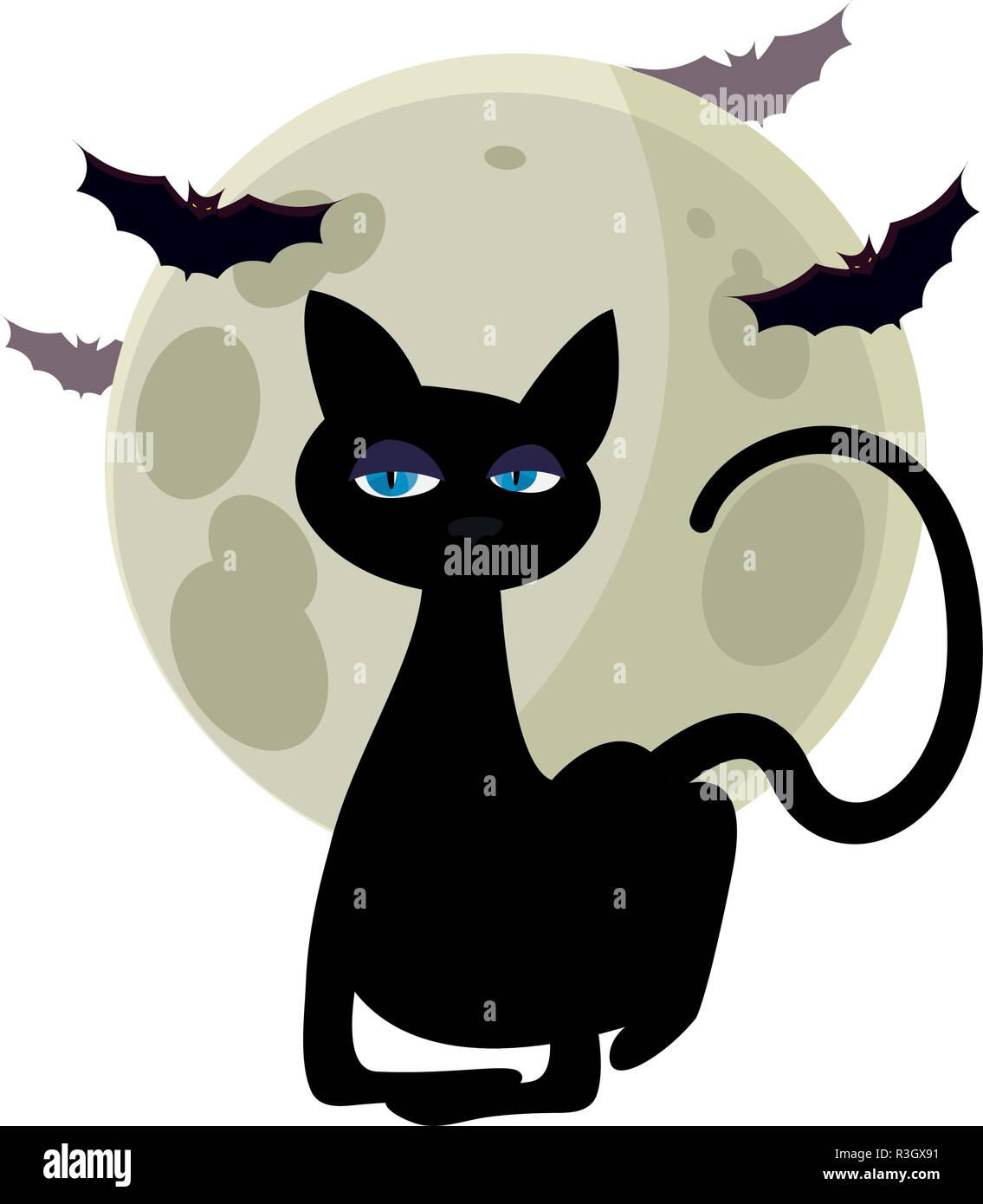 happy halloween moon bats black cat vector illustration Stock Vector ...