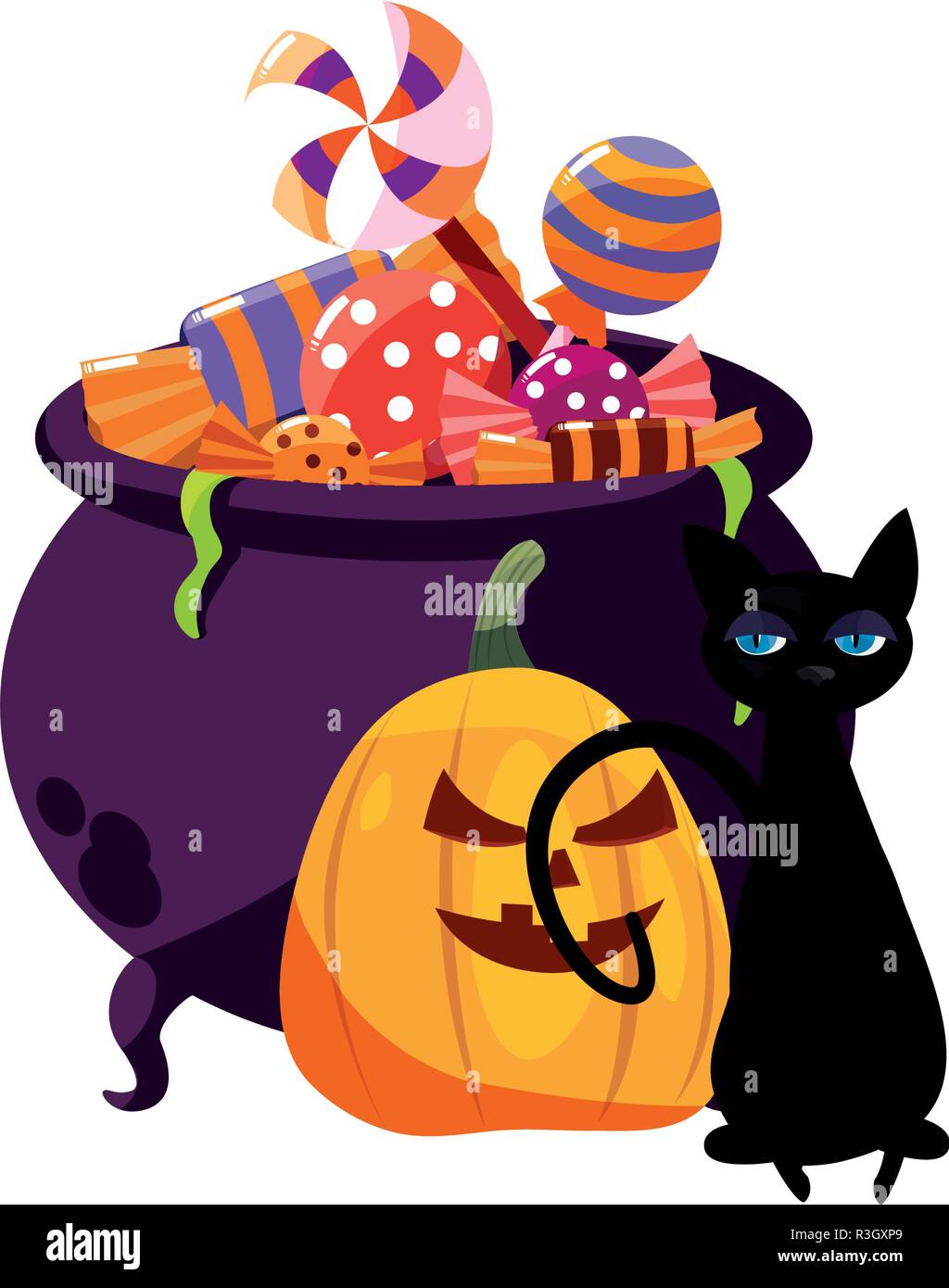 happy halloween boiler candys sweet pumpkin vector illustration Stock ...