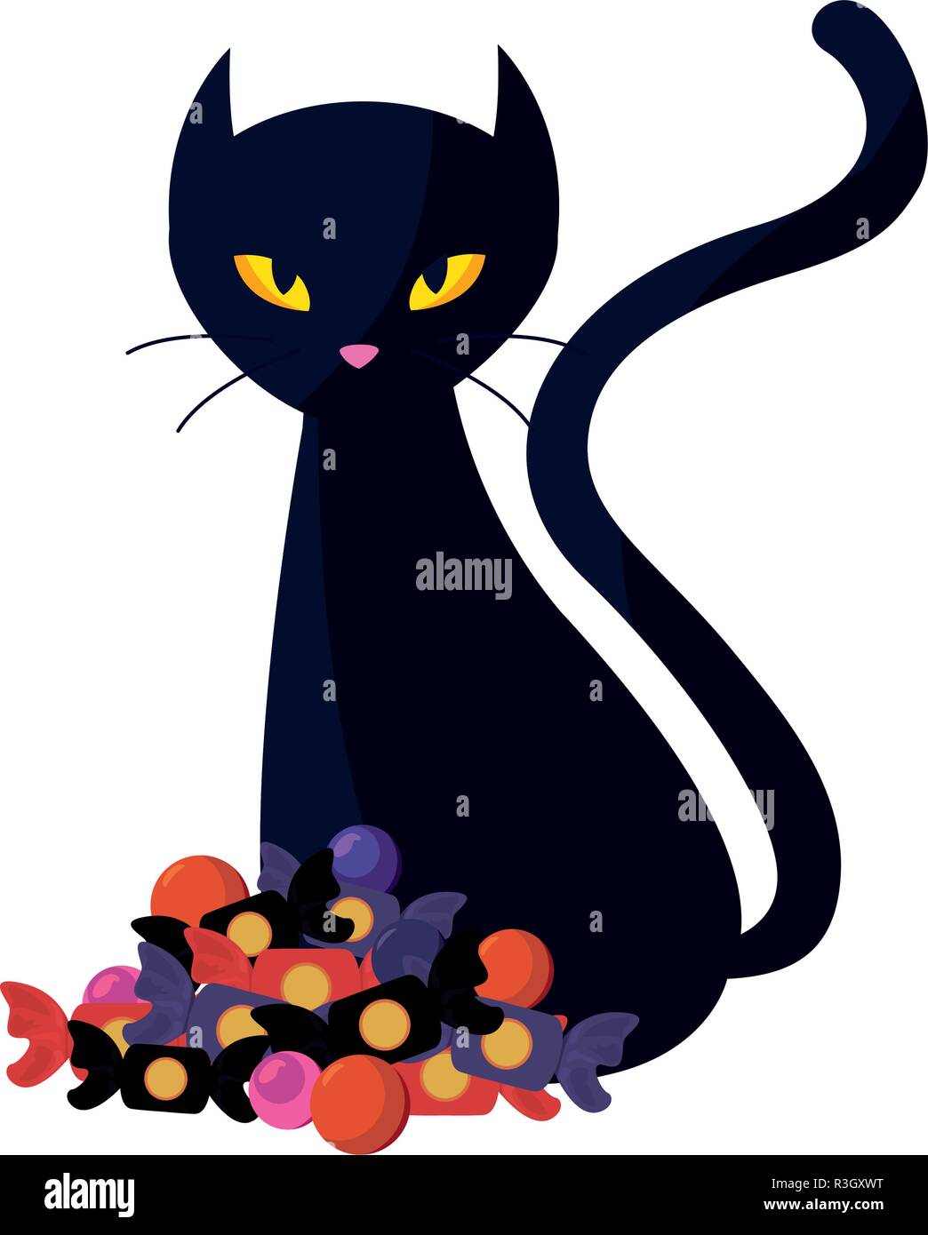 happy halloween black cat candys vector illustration Stock Vector Image ...