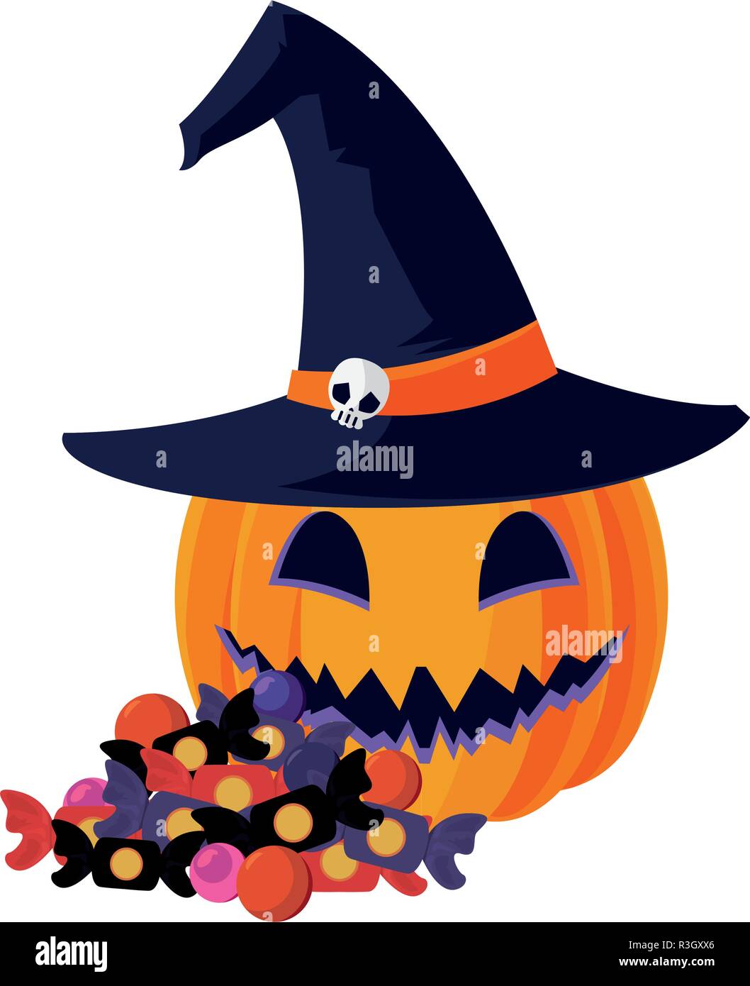 happy halloween pumpkin using witch hat candys vector illustration ...