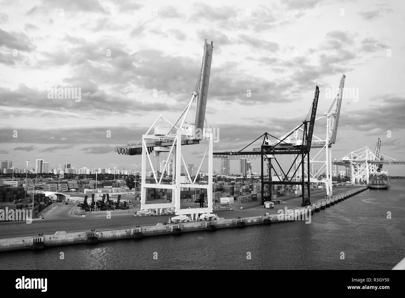 Miami, USA - March 01, 2016: maritime container port with cranes and ...