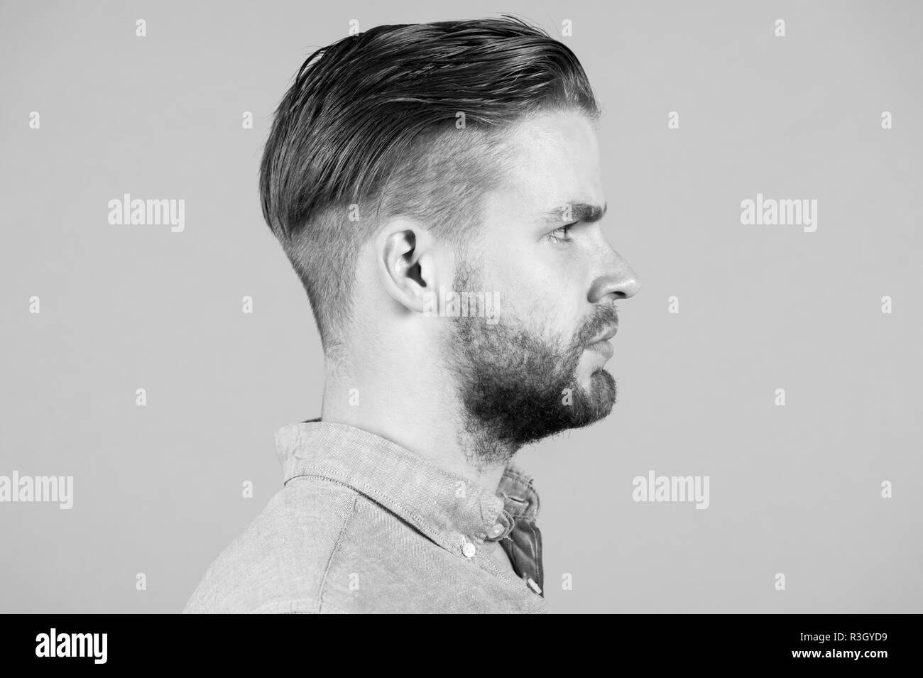 Man with bearded face in profile. Macho with beard and mustache. Guy ...