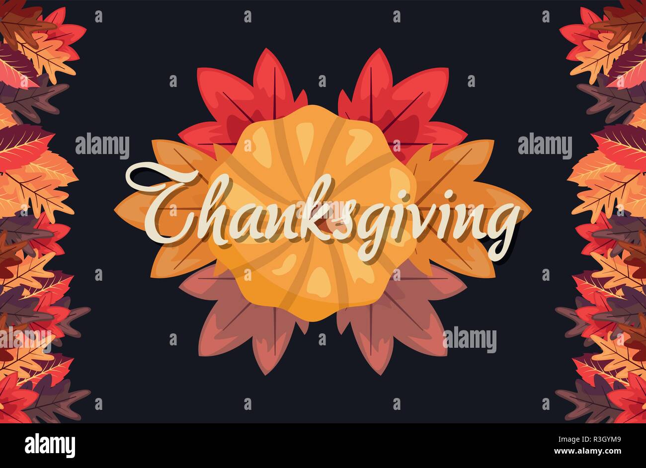 happy thanksgiving flower leaves decoration vector illustration Stock ...