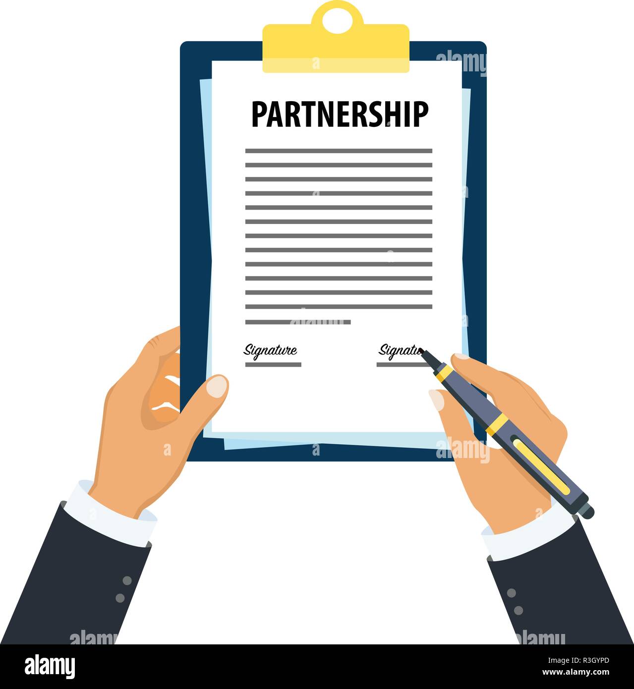 Partnership clipboard in hand, Man holding partnership document,Signing ...