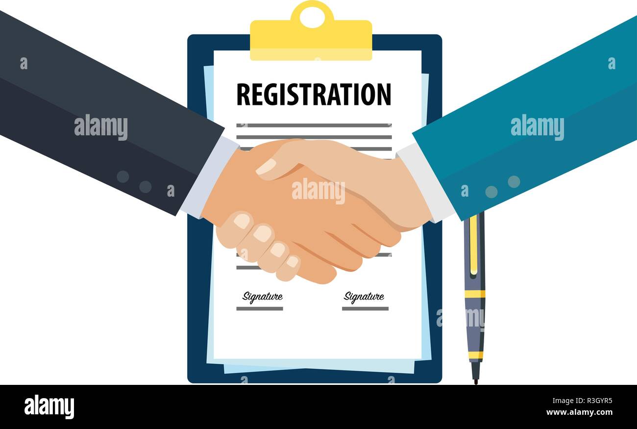 Business registration handshake Stock Vector Image & Art - Alamy