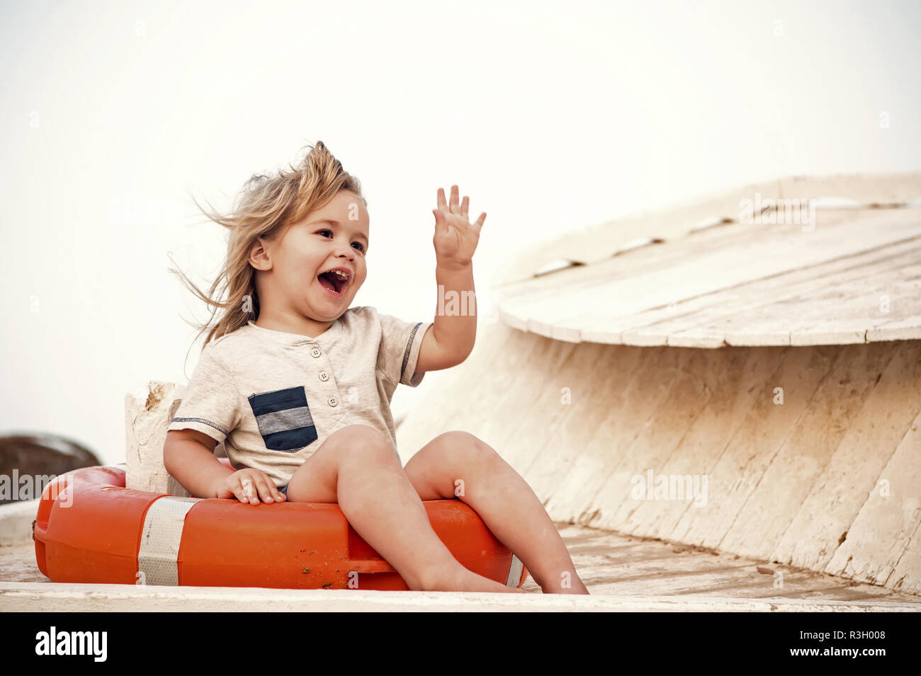 happiness and childhood. marine lifestyle and activity. small happy ...