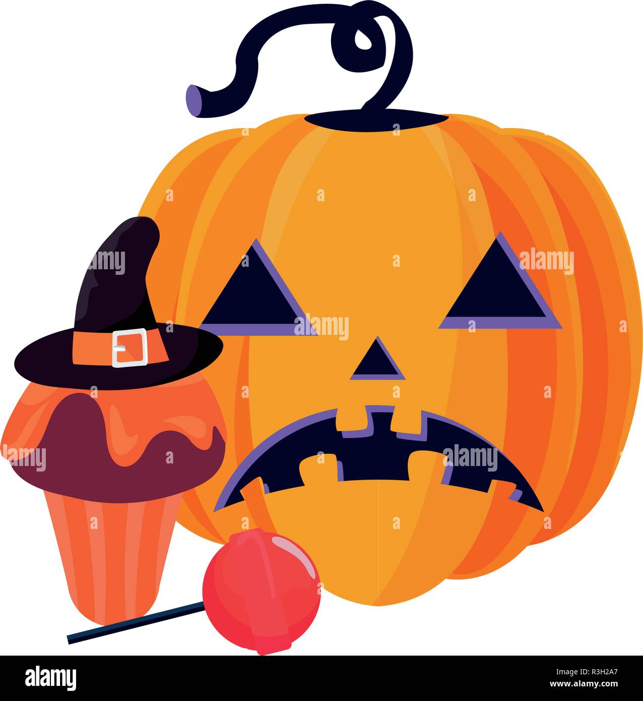 pumpkin candy and cupcake halloween celebration vector illustration ...