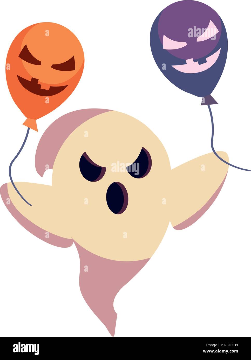ghost holding balloons halloween celebration vector illustration Stock ...