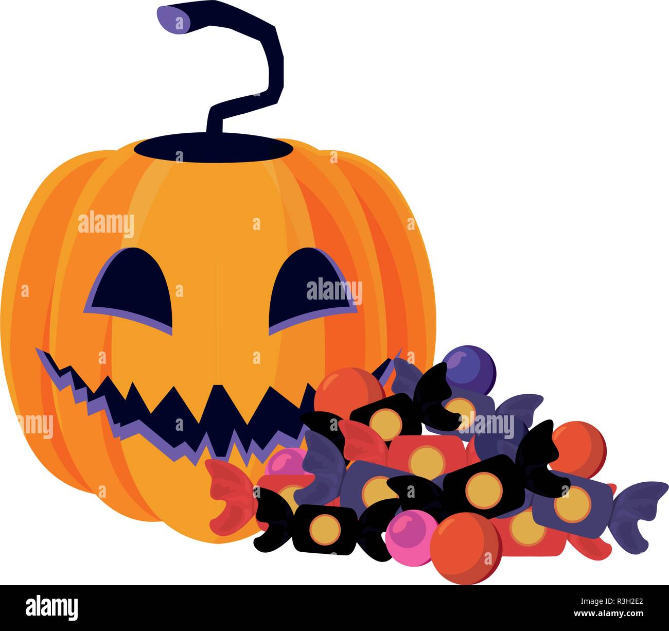 pumpkin and candies halloween celebration vector illustration Stock ...