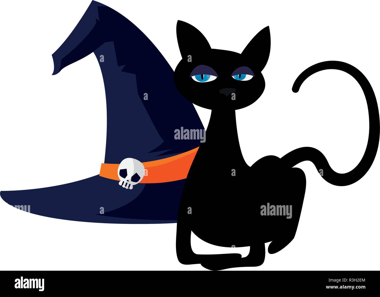 black cat and witch hat halloween celebration vector illustration Stock ...