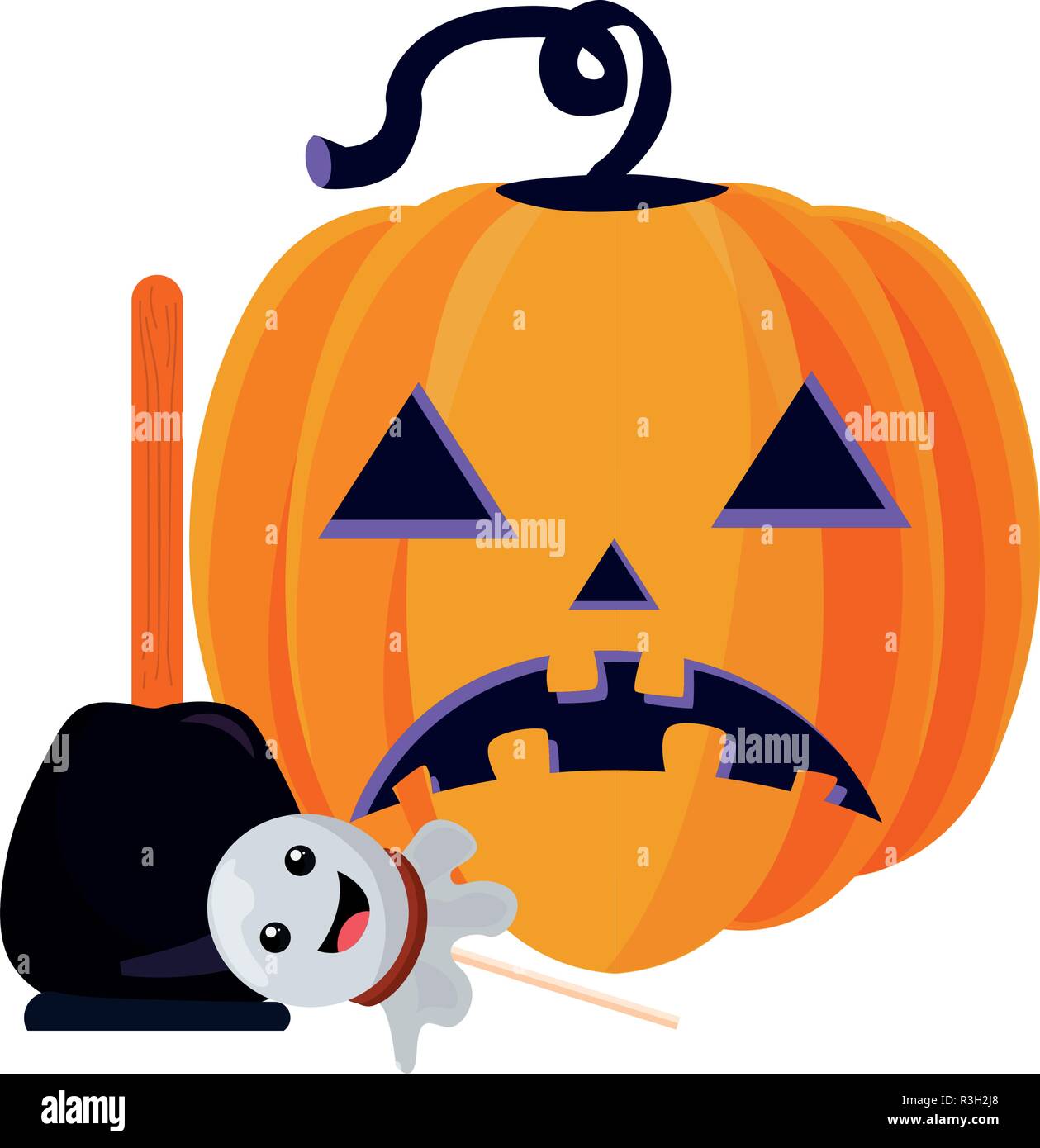 pumpkin candy apple and ghost halloween celebration vector illustration ...