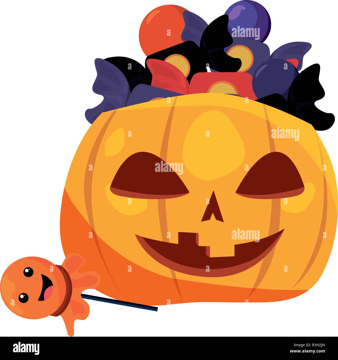 pumpkin and candies halloween celebration vector illustration Stock ...