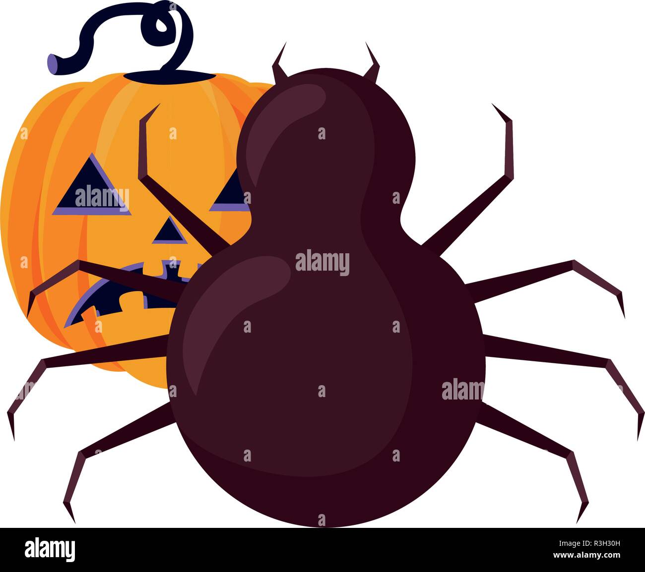 pumpkin and spider halloween celebration vector illustration Stock ...