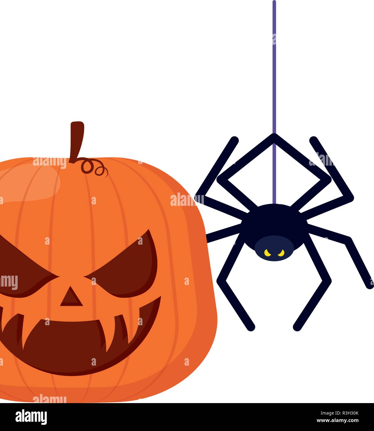 pumpkin and spider halloween celebration vector illustration Stock ...