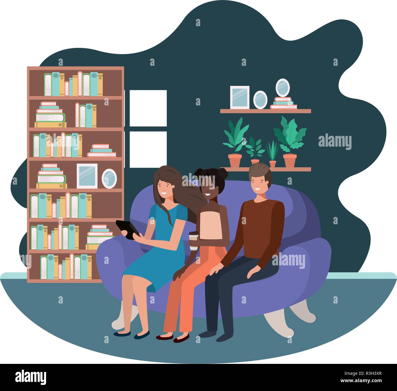 Group young people tablet work Stock Vector Images - Alamy