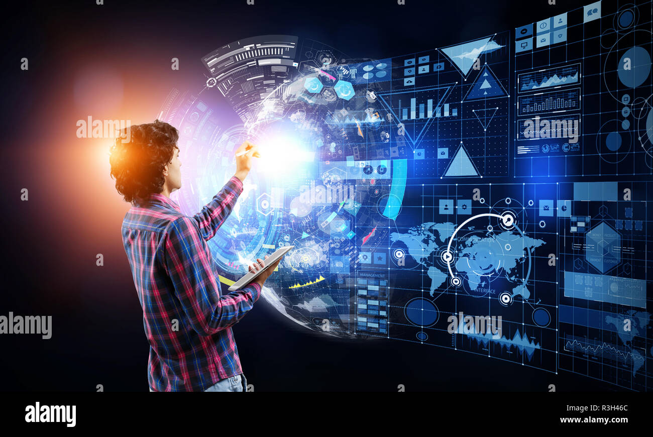 Man using media interface mixed media hi-res stock photography and ...