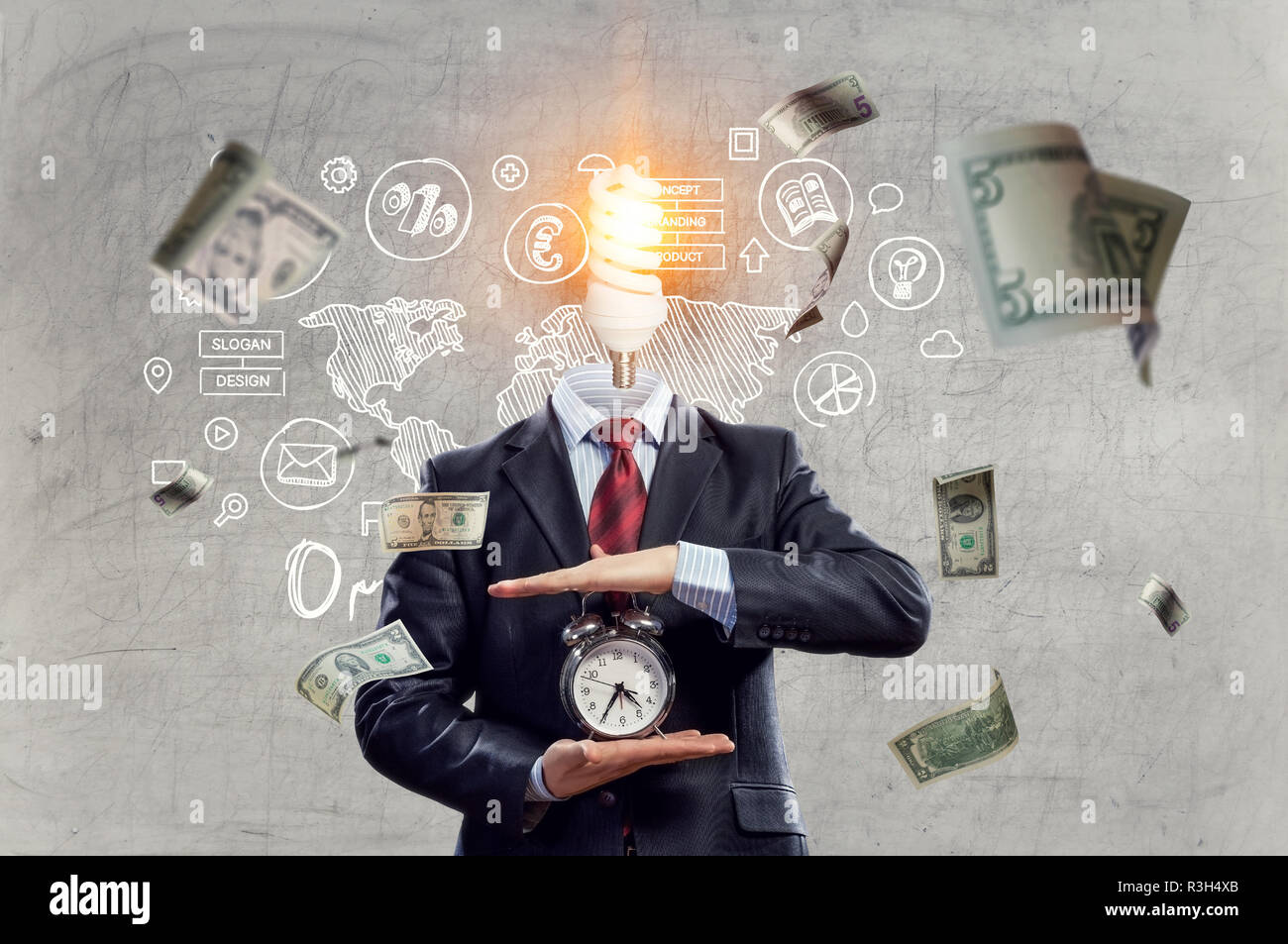 Head full of ideas. Mixed media Stock Photo - Alamy