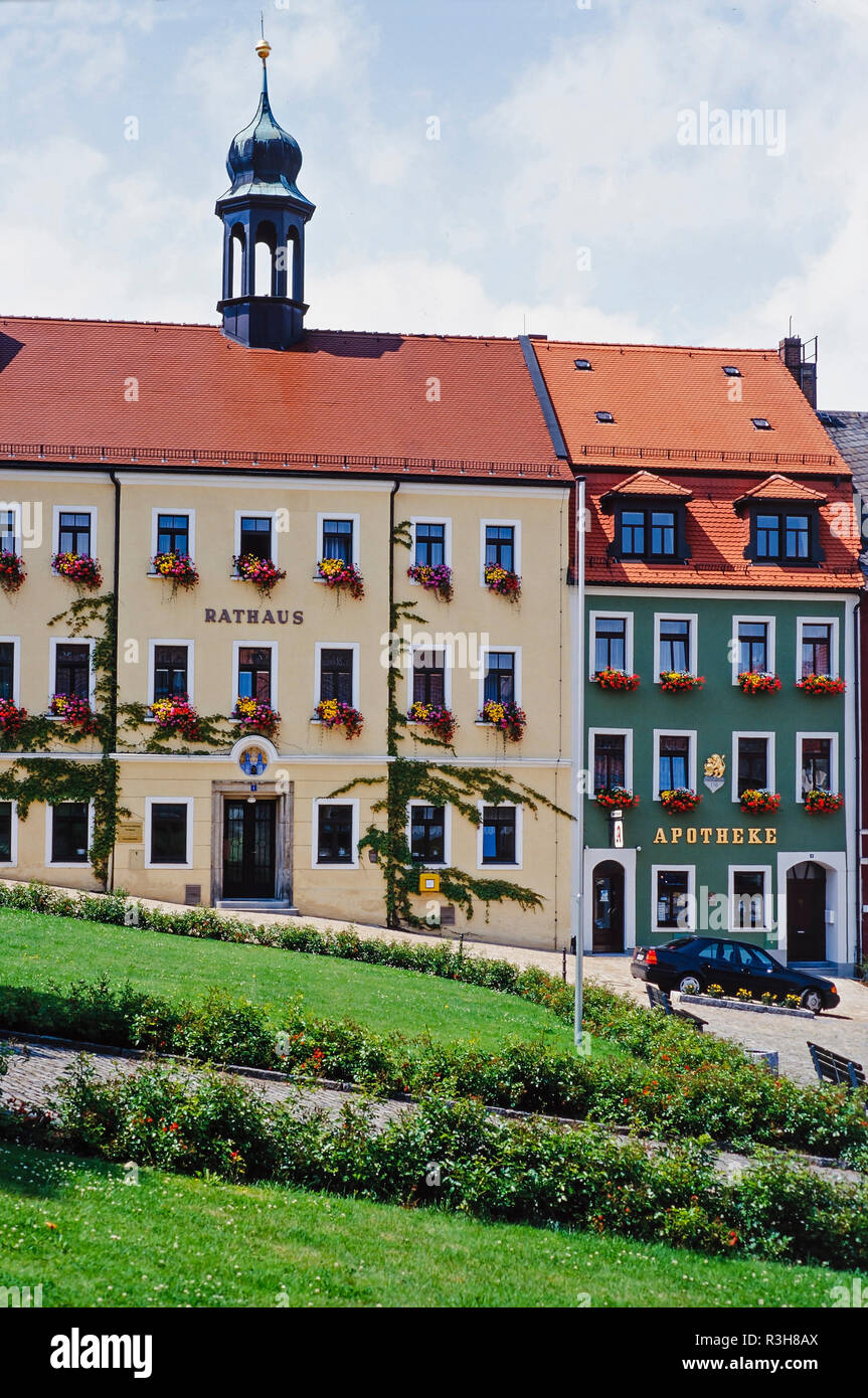 city hall and market square in stolpe,saxony Stock Photo - Alamy