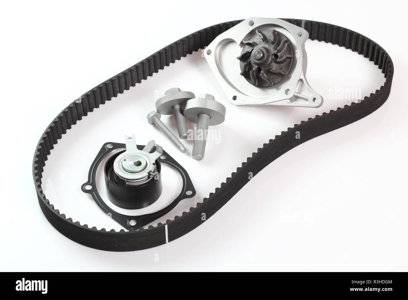Timing Cam Tensioner Belt Kit with Water Pump. Isolated on white ...