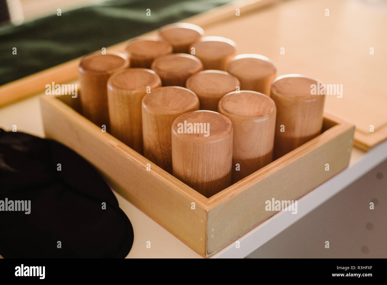 Geometry and mathematics materials in a Montessori classroom Stock ...