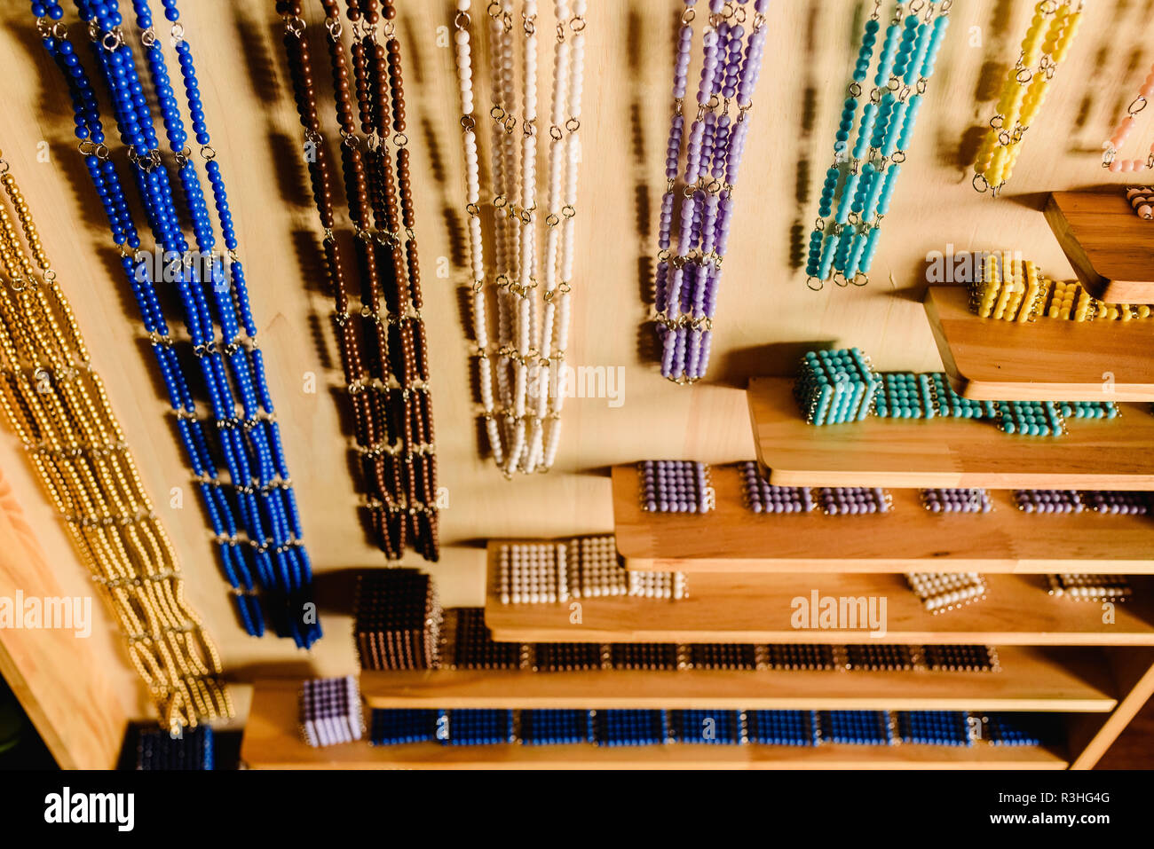 Geometry and mathematics materials in a Montessori classroom Stock ...