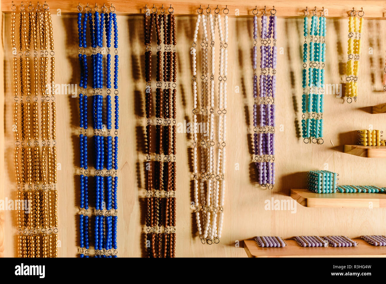 Geometry and mathematics materials in a Montessori classroom Stock ...