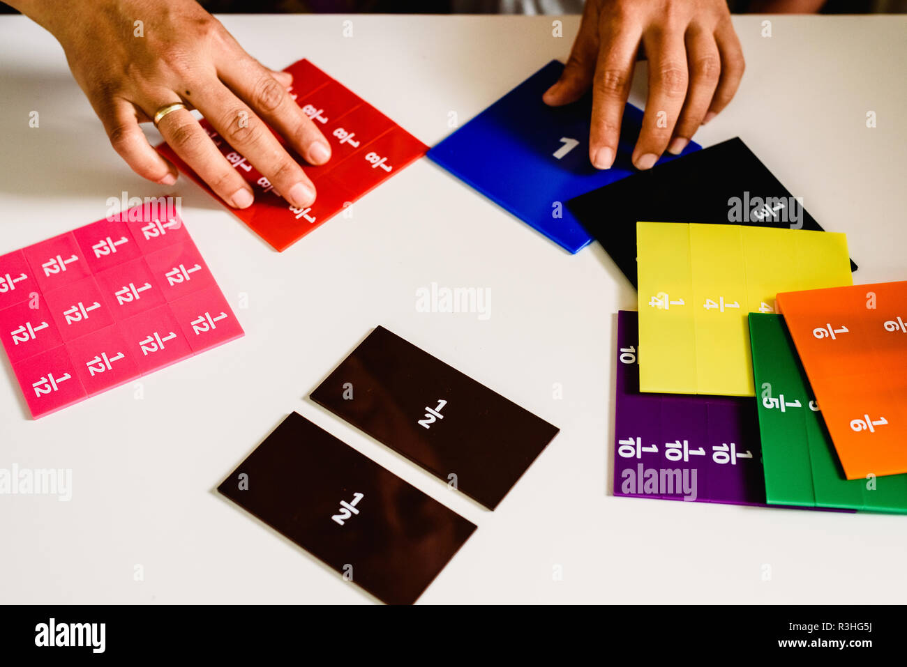 Geometry and mathematics materials in a Montessori classroom Stock ...