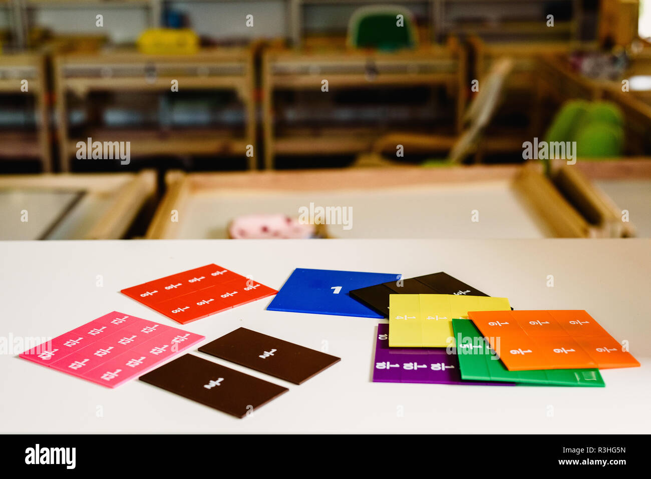 Geometry and mathematics materials in a Montessori classroom Stock ...