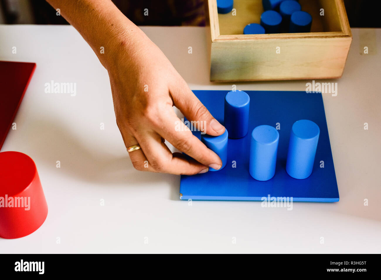 Geometry and mathematics materials in a Montessori classroom Stock ...