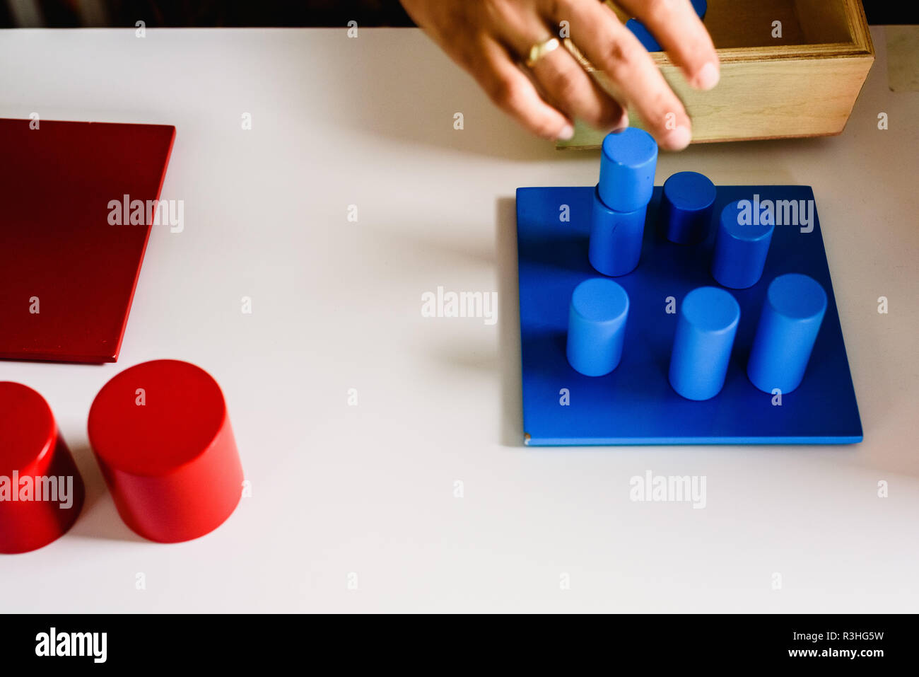 Geometry and mathematics materials in a Montessori classroom Stock ...