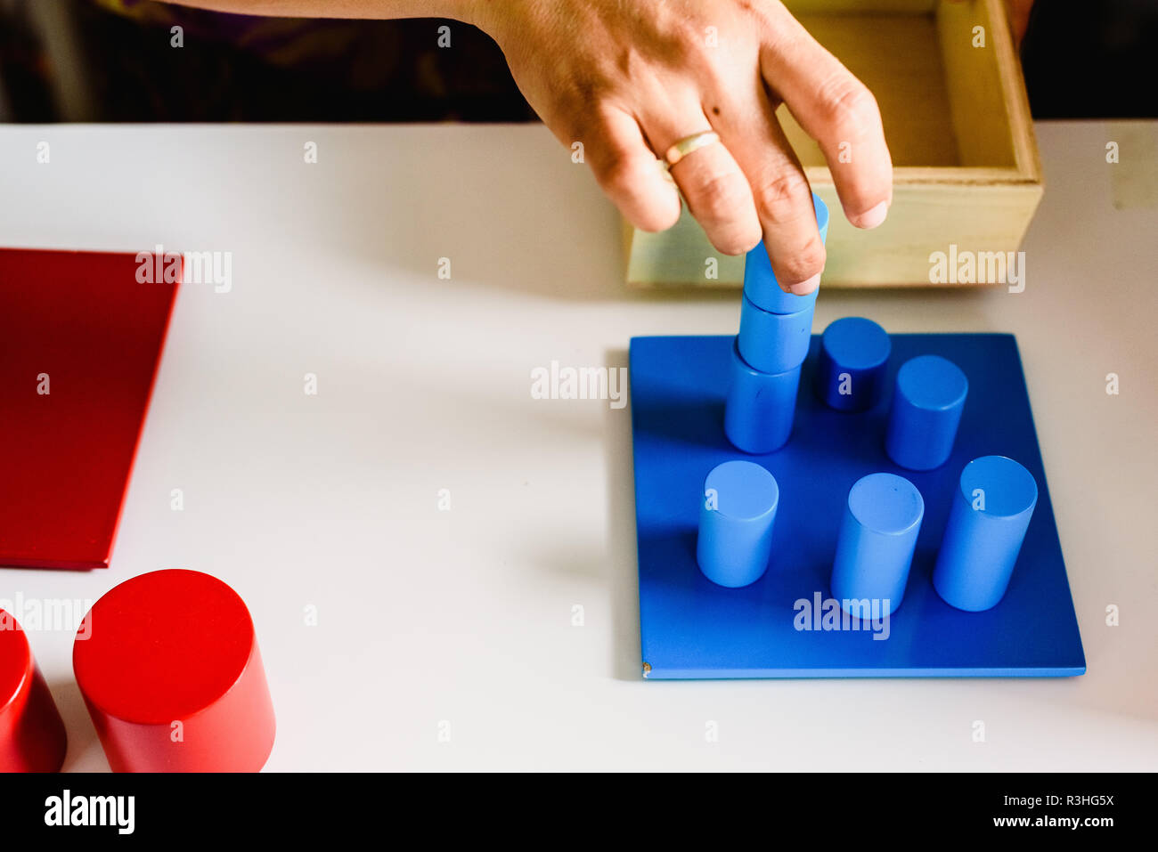 Geometry and mathematics materials in a Montessori classroom Stock ...