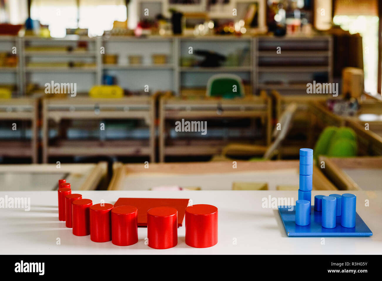 Geometry and mathematics materials in a Montessori classroom Stock ...