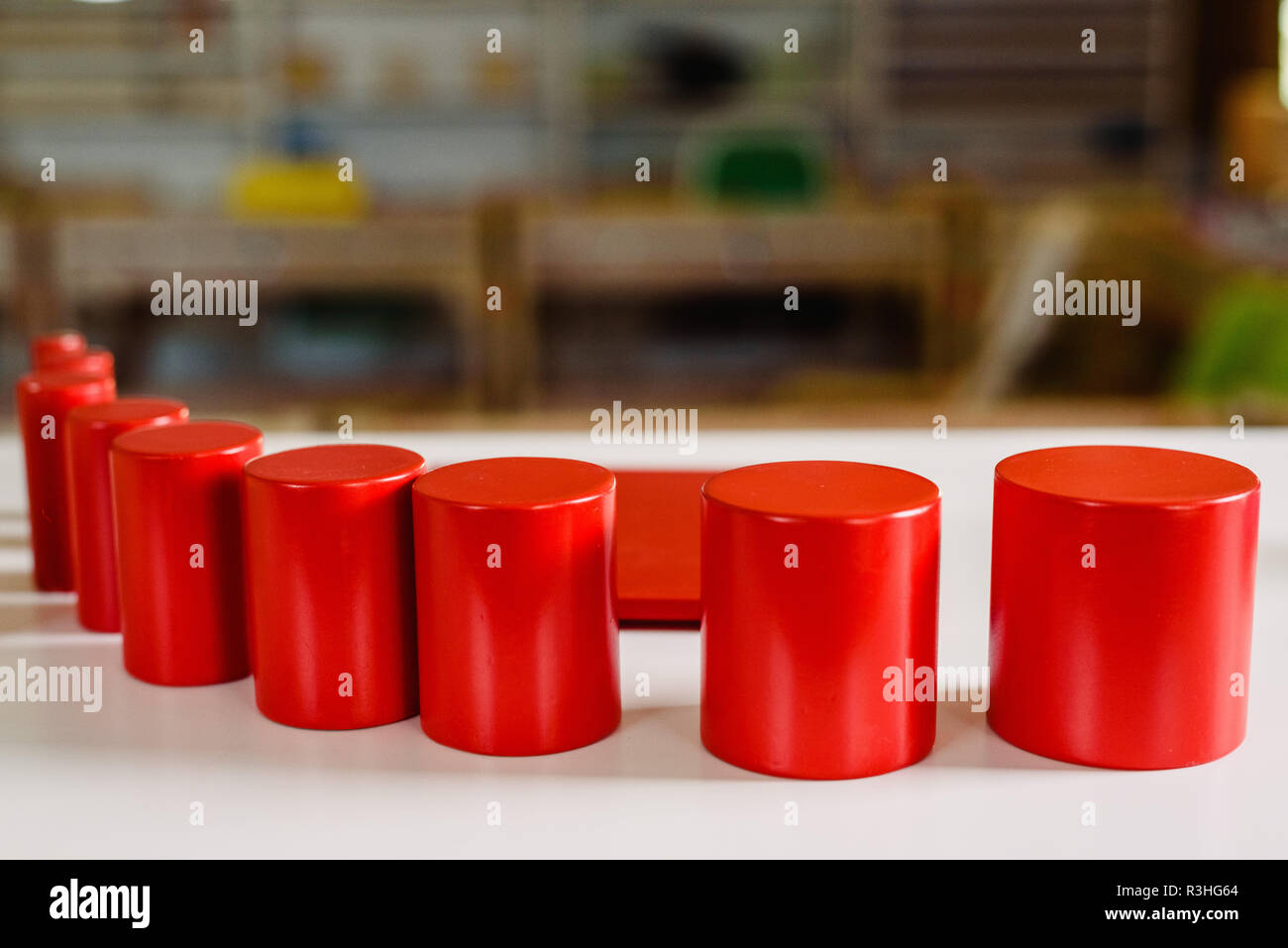 Geometry and mathematics materials in a Montessori classroom Stock ...