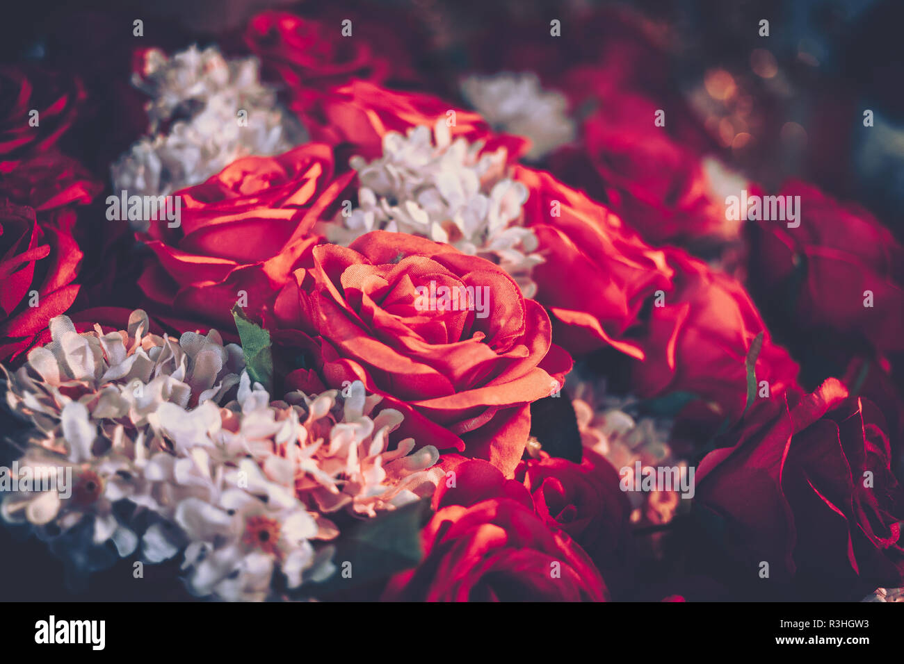 Artificial Roses flower bouquest background in vintage style Stock ...