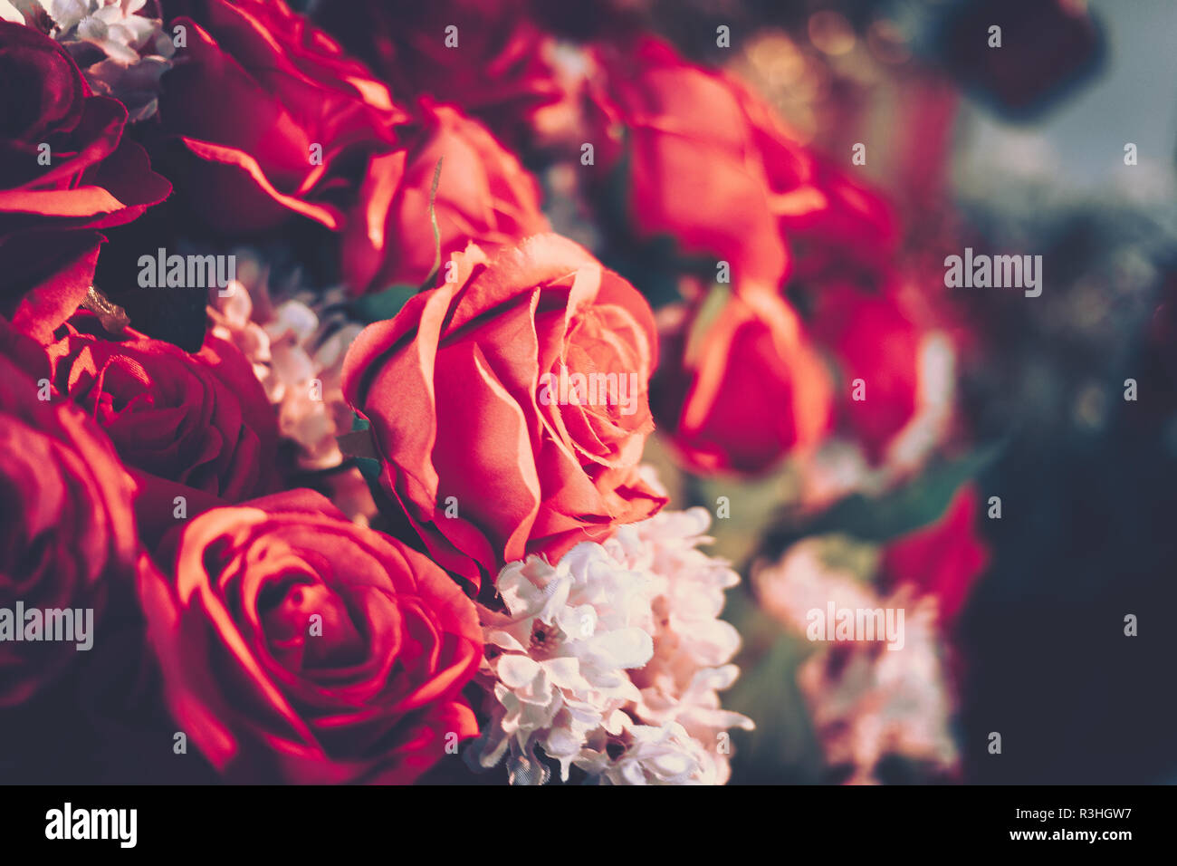 Artificial Roses flower bouquest background in vintage style Stock ...