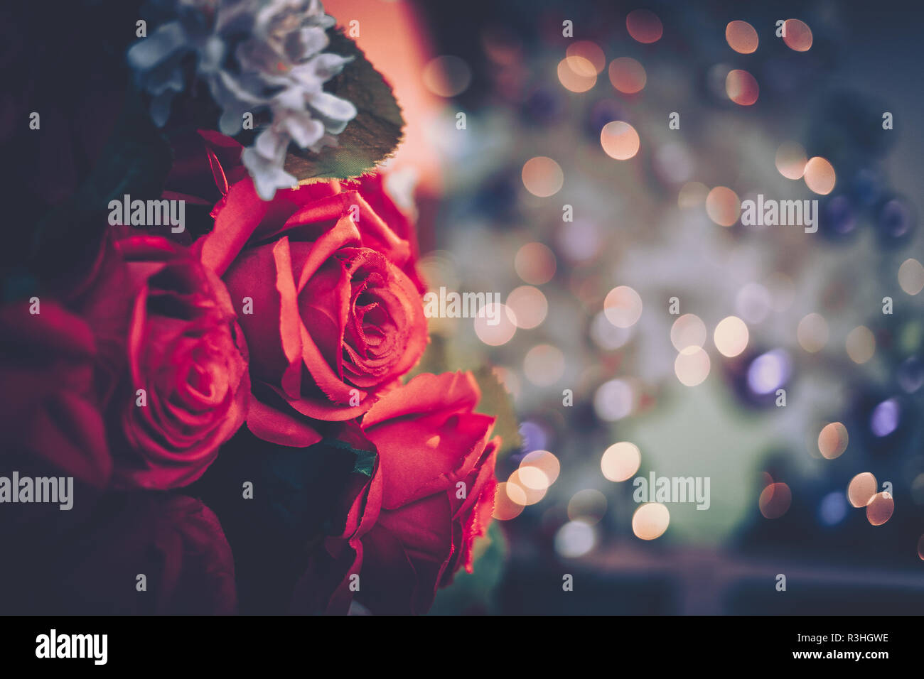 Artificial Roses flower bouquest background in vintage style Stock ...